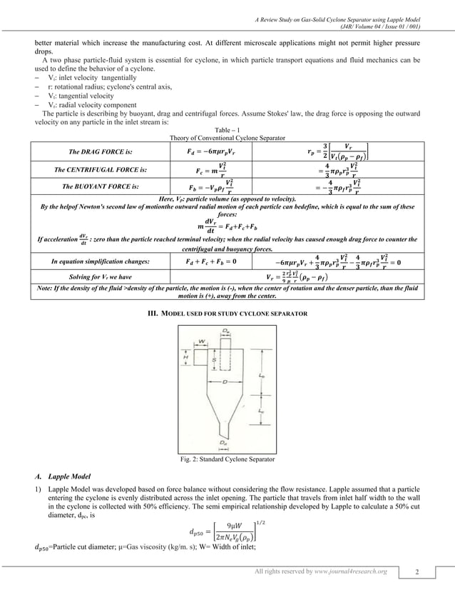 A REVIEW STUDY ON GAS-SOLID CYCLONE SEPARATOR USING LAPPLE MODEL | J4RV4I1001 | PDF