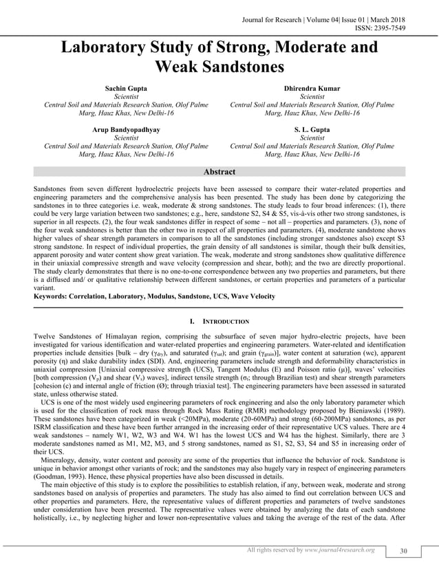 LABORATORY STUDY OF STRONG, MODERATE AND WEAK SANDSTONES | J4RV4I1012 | PDF