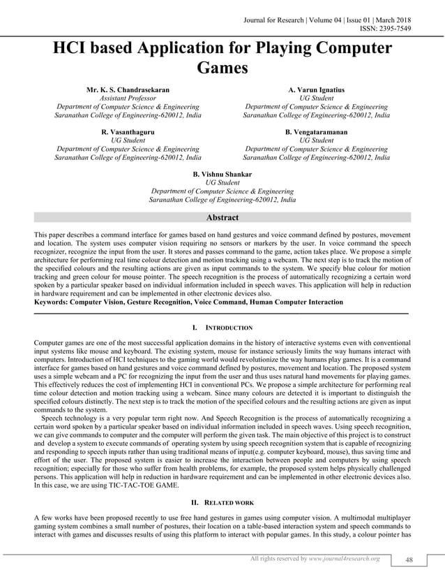 Hci Based Application For Playing Computer Games J4rv4i1014 Pdf