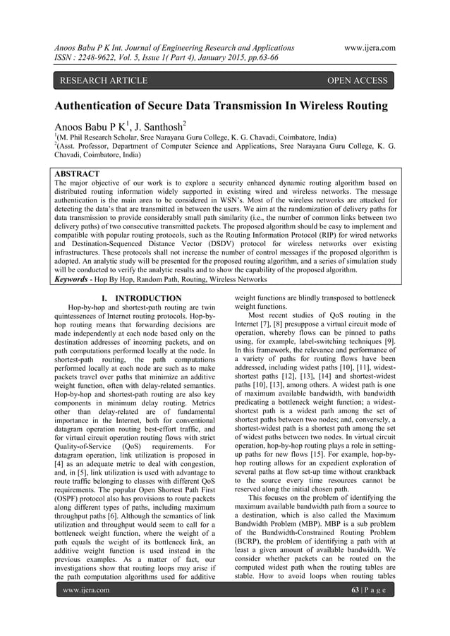 Authentication of Secure Data Transmission In Wireless Routing | PDF