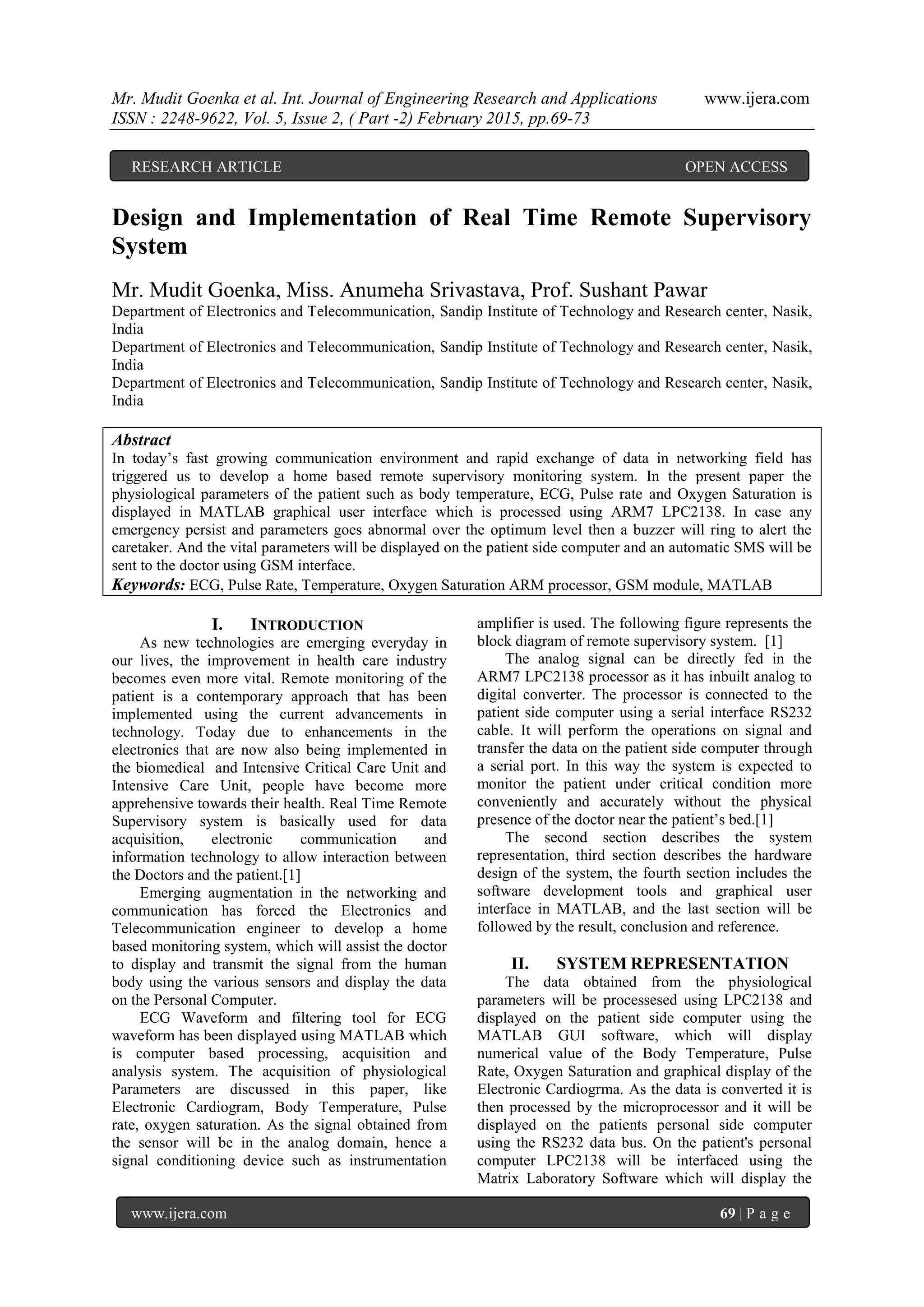 Design and Implementation of Real Time Remote Supervisory System | PDF