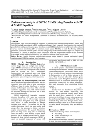 Performance Analysis of OSTBC MIMO Using Precoder with ZF & MMSE Equalizer | PDF