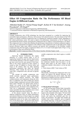Effect Of Compression Ratio On The Performance Of Diesel Engine At ...