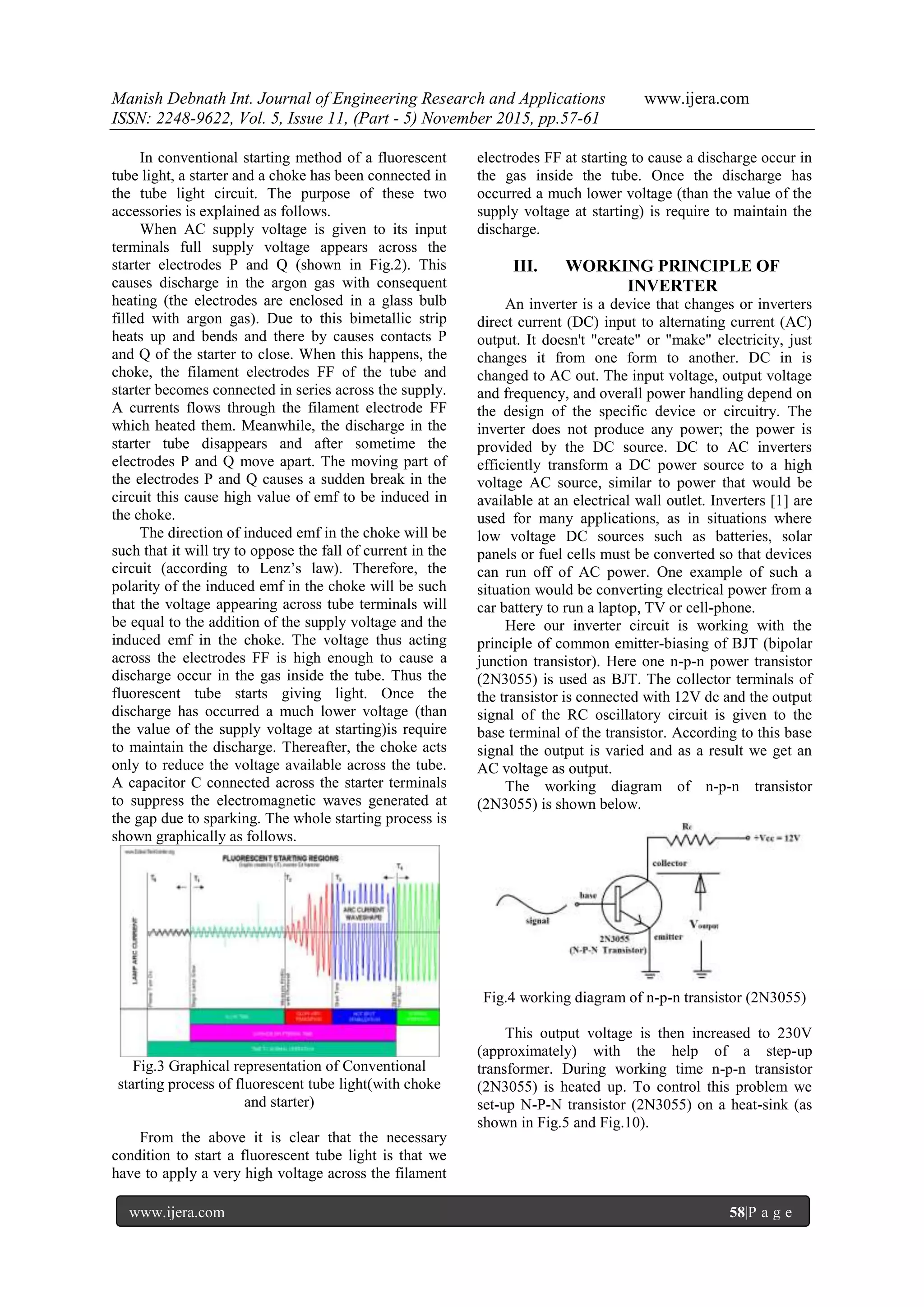 Starting of fluorescent tube light by using inverter circuit instead of ...