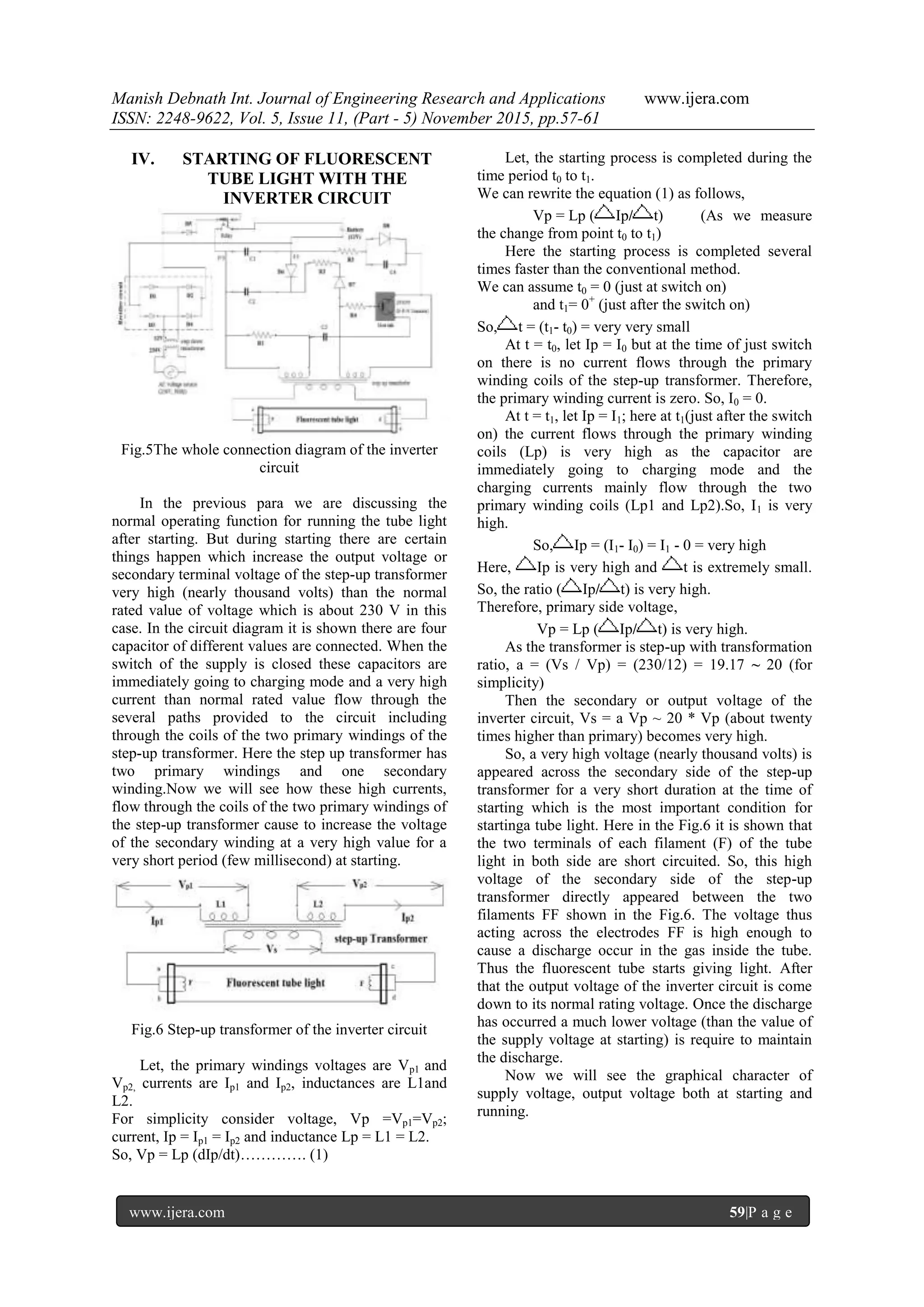 Starting of fluorescent tube light by using inverter circuit instead of ...