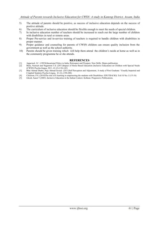 Attitude of Parents towards Inclusive Education for CWSN: A study in ...