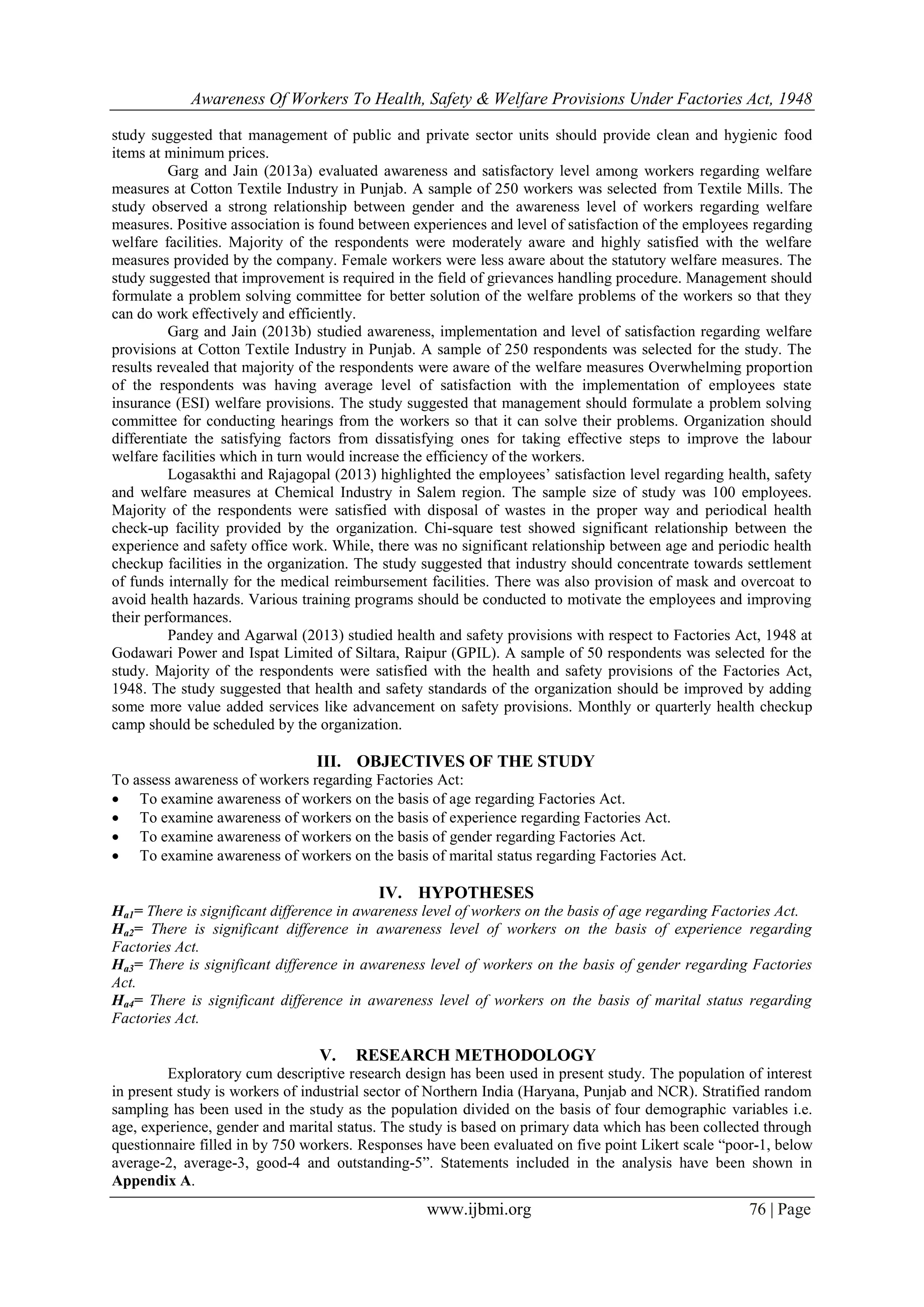 Awareness of Workers to Health, Safety & Welfare Provisions under ...