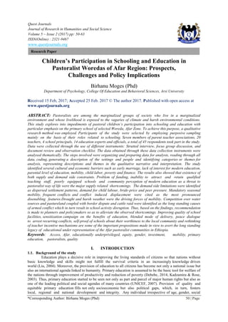 Children’s Participation in Schooling and Education in Pastoralist ...