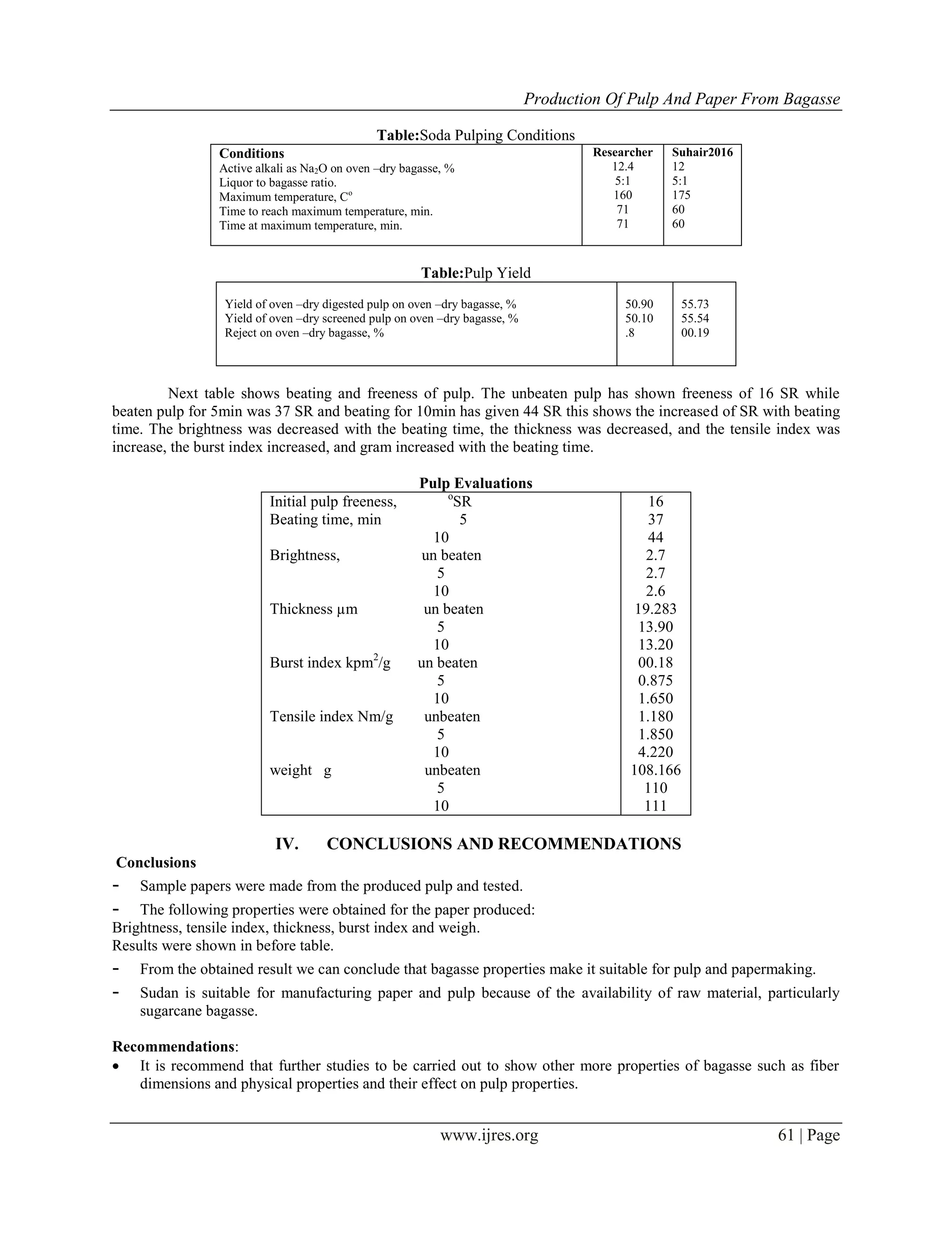 Production of Pulp and Paper from Bagasse | PDF