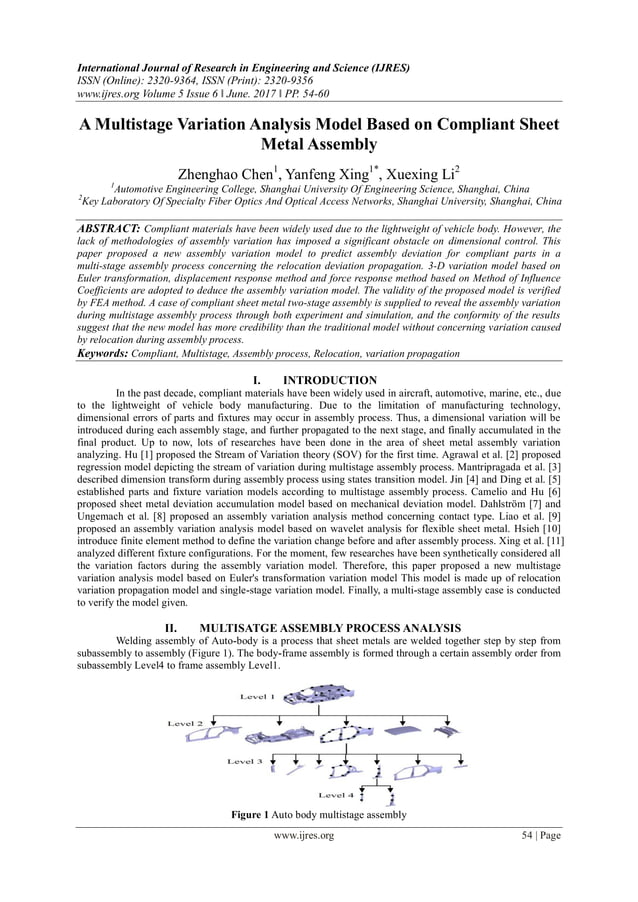 A Multistage Variation Analysis Model Based on Compliant Sheet Metal Assembly | PDF