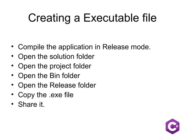 C# - Windows Forms - Creating exe file | PPT | Computing | Technology & Computing