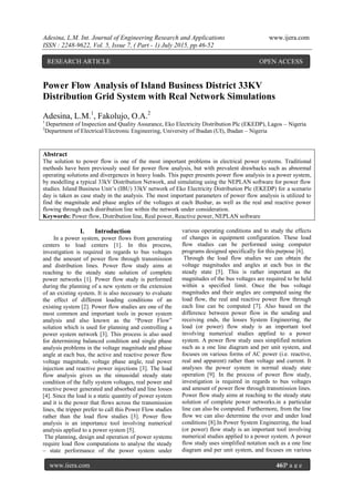 Power Flow Analysis of Island Business District 33KV Distribution Grid ...