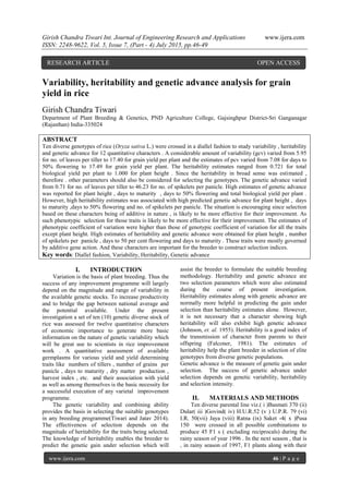 Variability, heritability and genetic advance analysis for grain yield in rice | PDF ...