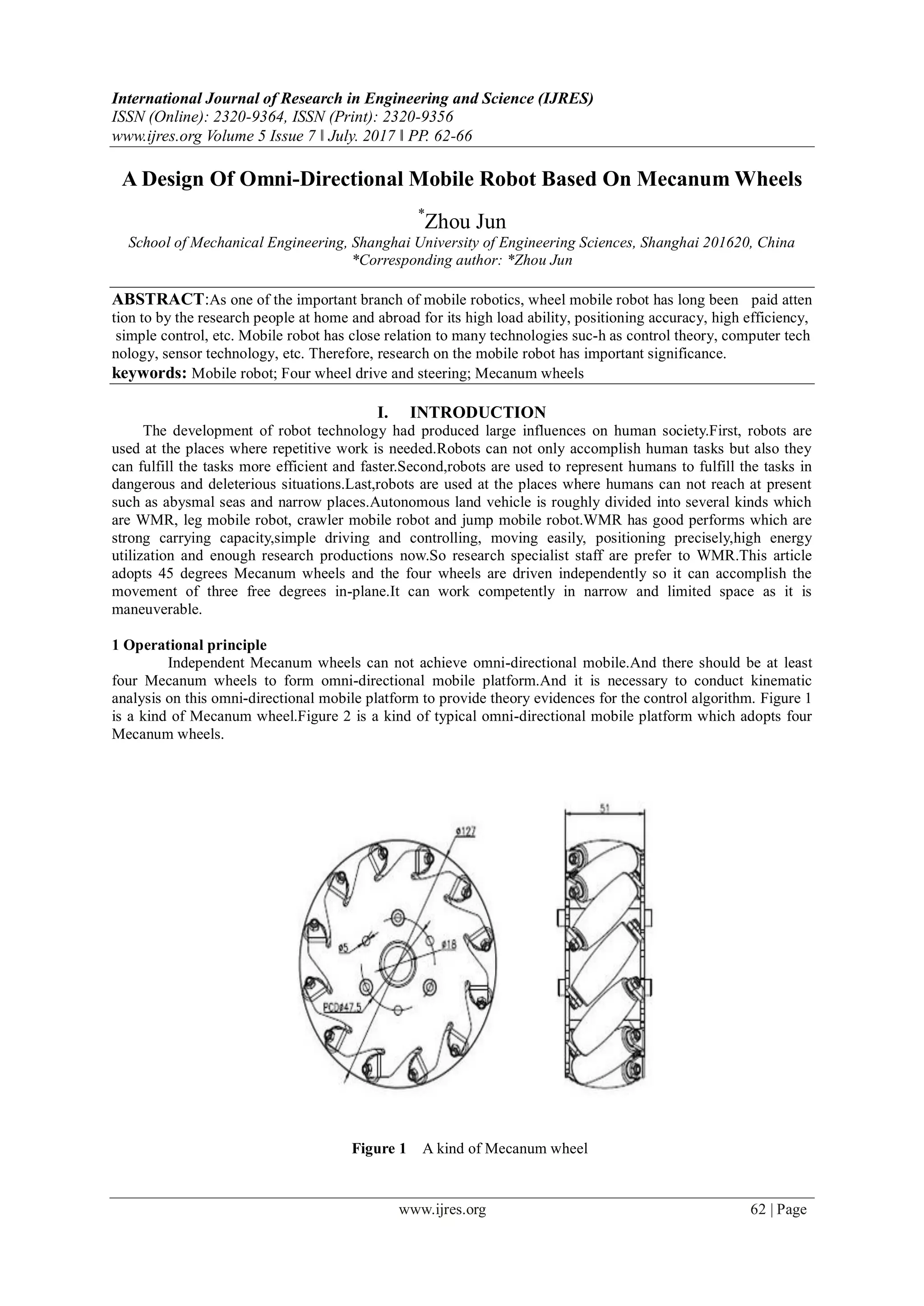 A Design Of Omni Directional Mobile Robot Based On Mecanum Wheels Pdf