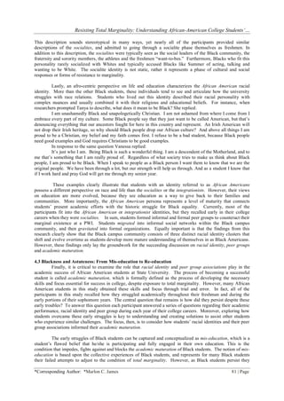 Resisting Total Marginality: Understanding African-American College ...