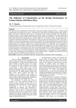 The Influence of Cationization on the Dyeing Performance of Cotton Fabrics with Direct Dyes ...