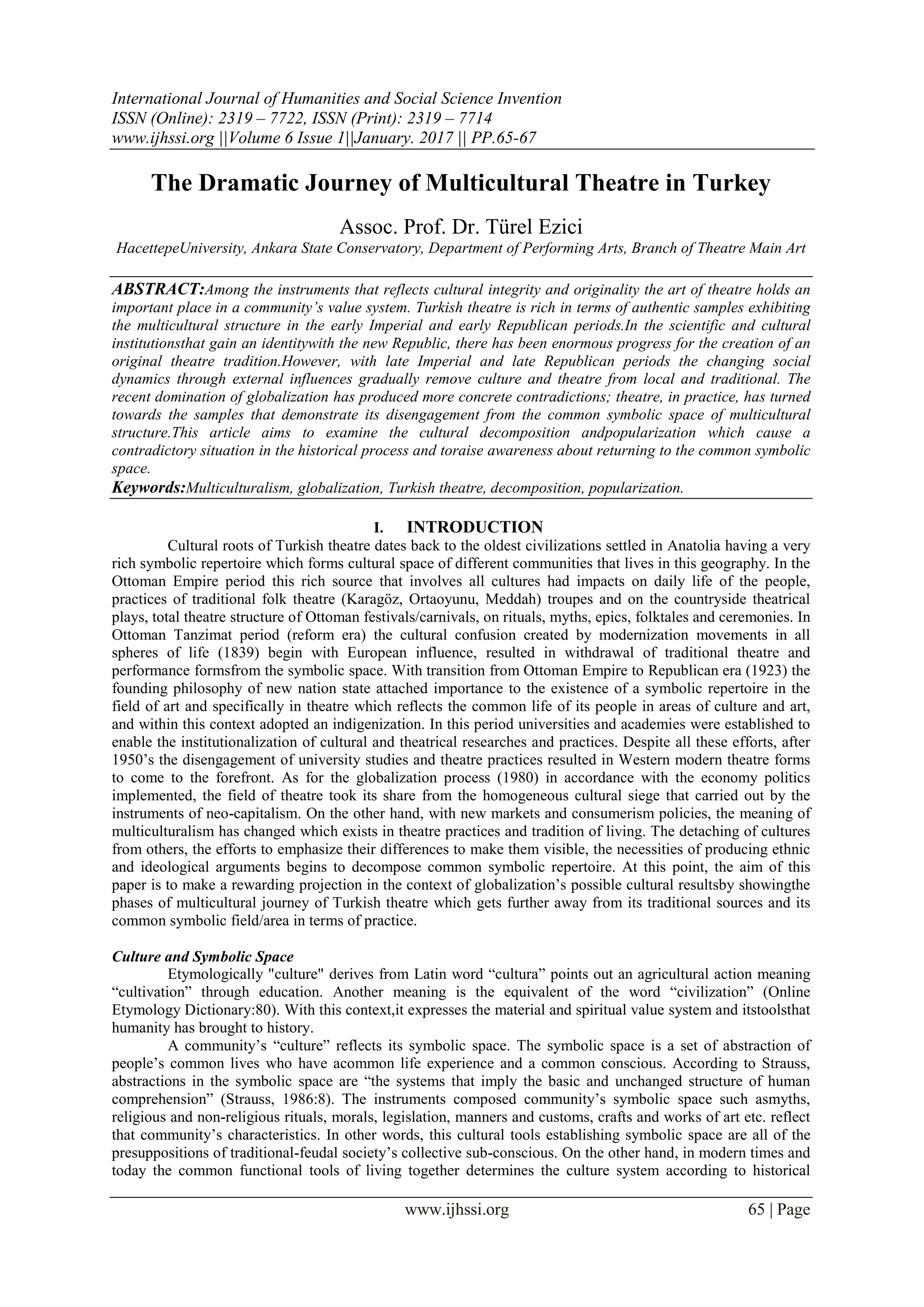 The Dramatic Journey of Multicultural Theatre in Turkey | PDF