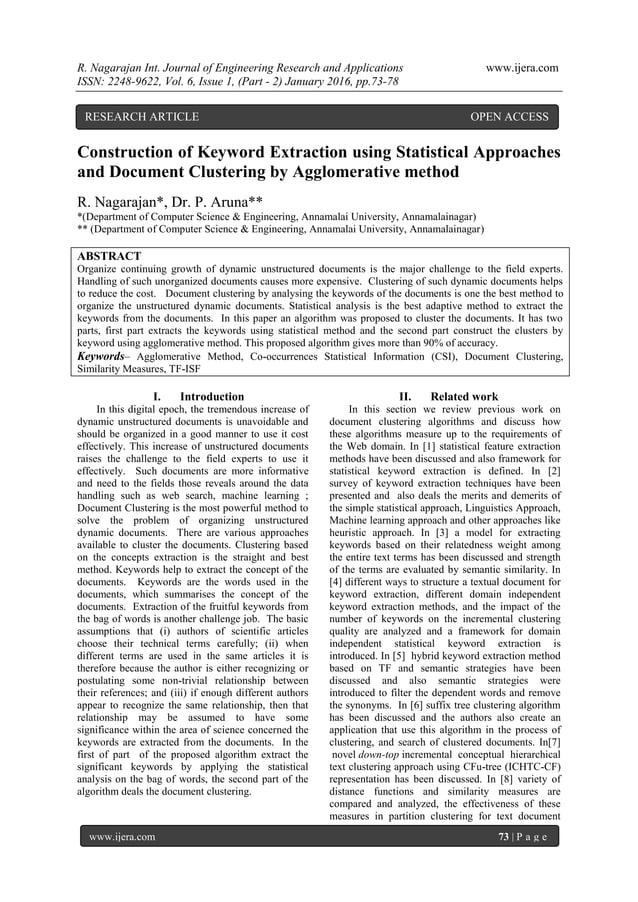 Construction of Keyword Extraction using Statistical Approaches and ...