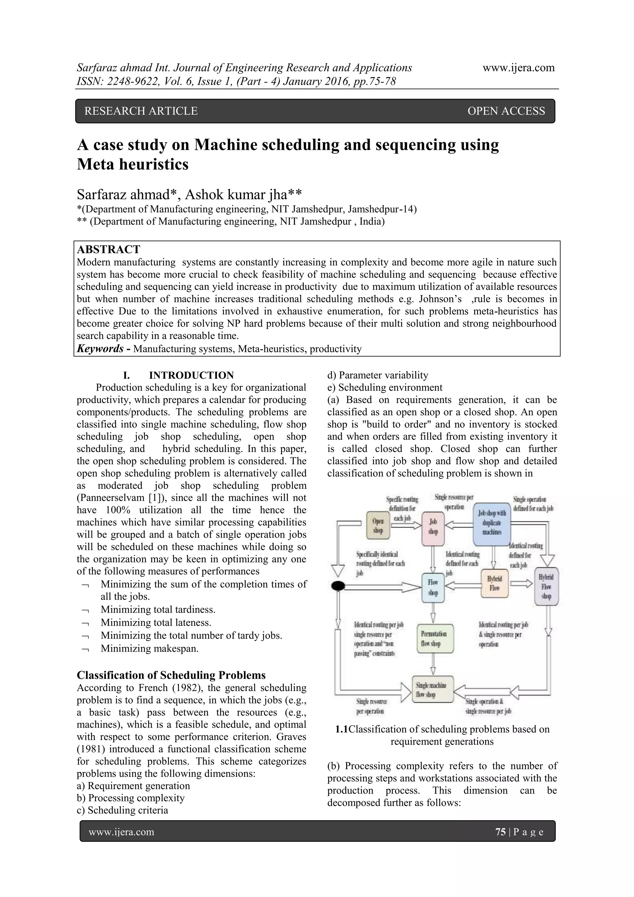 A case study on Machine scheduling and sequencing using Meta heuristics | PDF