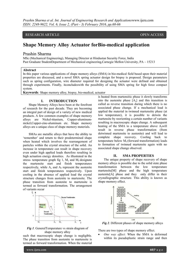 Shape Memory Alloy Actuator forBio-medical application | PDF