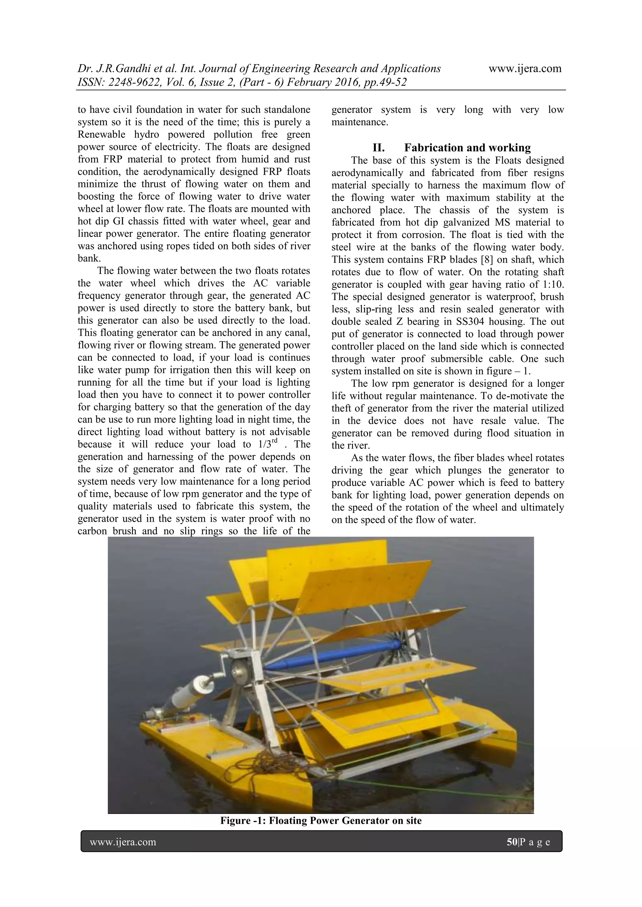 Renewable Energy Based Floating Power Generator (Rivers and Canals) | PDF