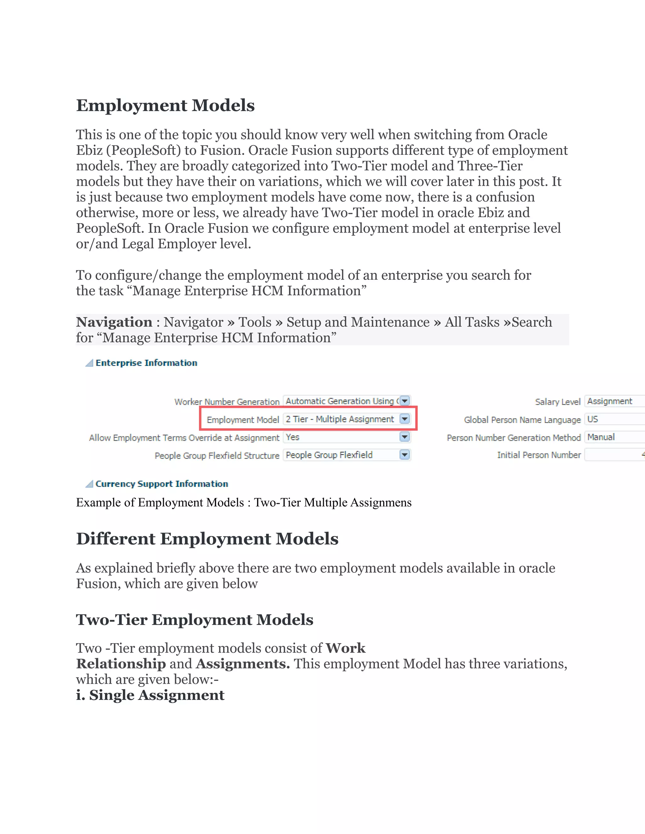 Oracle Fusion Employment Models | PDF