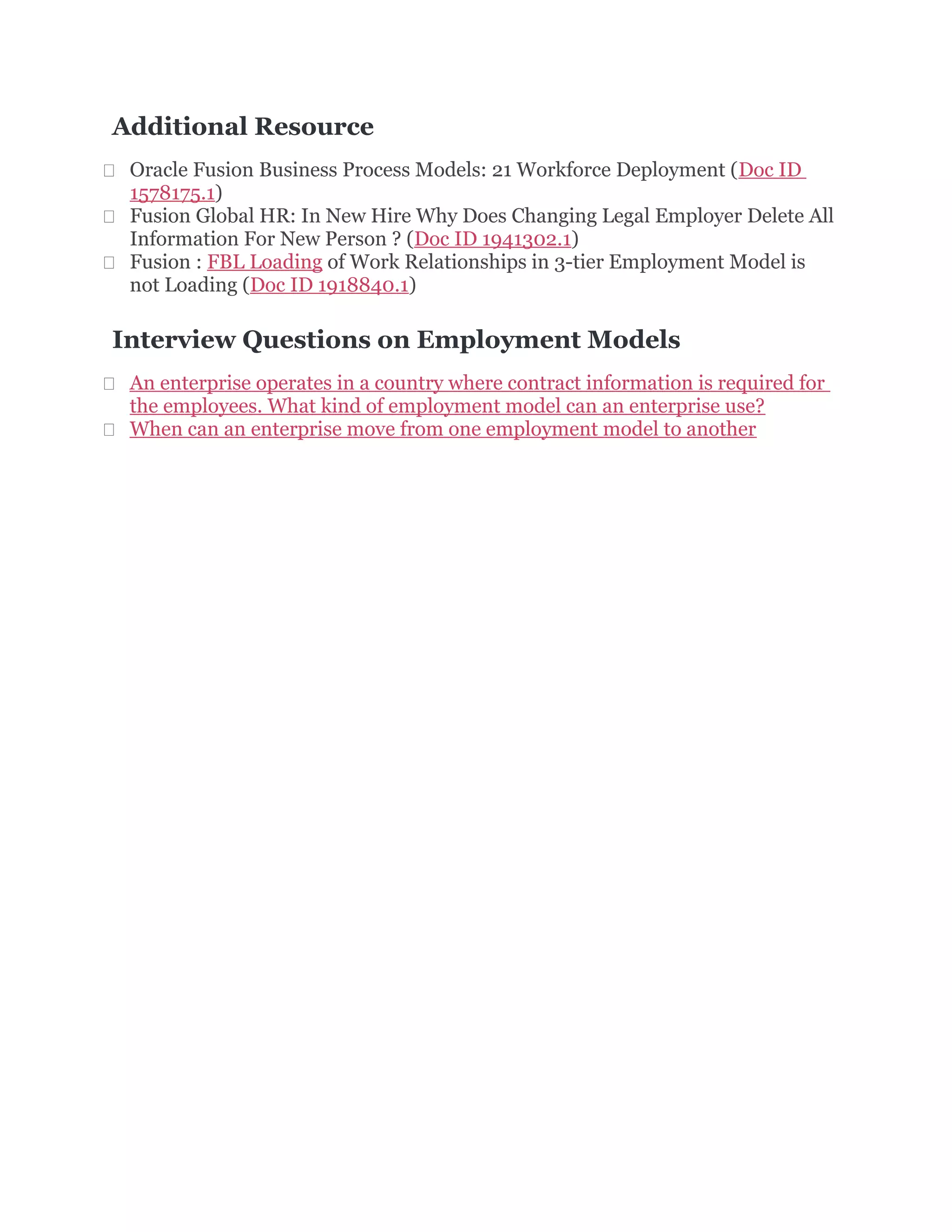 Oracle Fusion Employment Models | PDF
