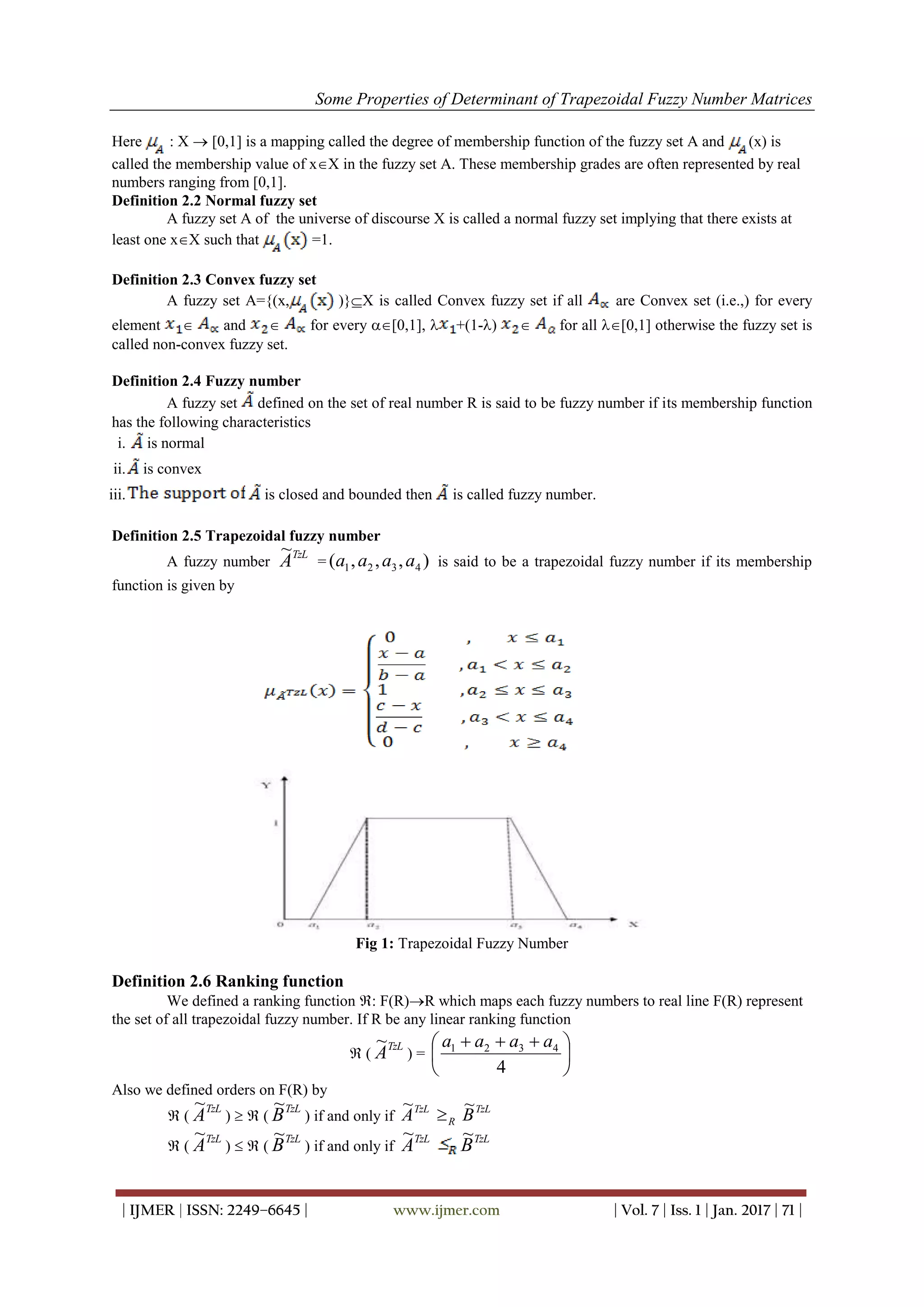 Some Properties of Determinant of Trapezoidal Fuzzy Number Matrices | PDF