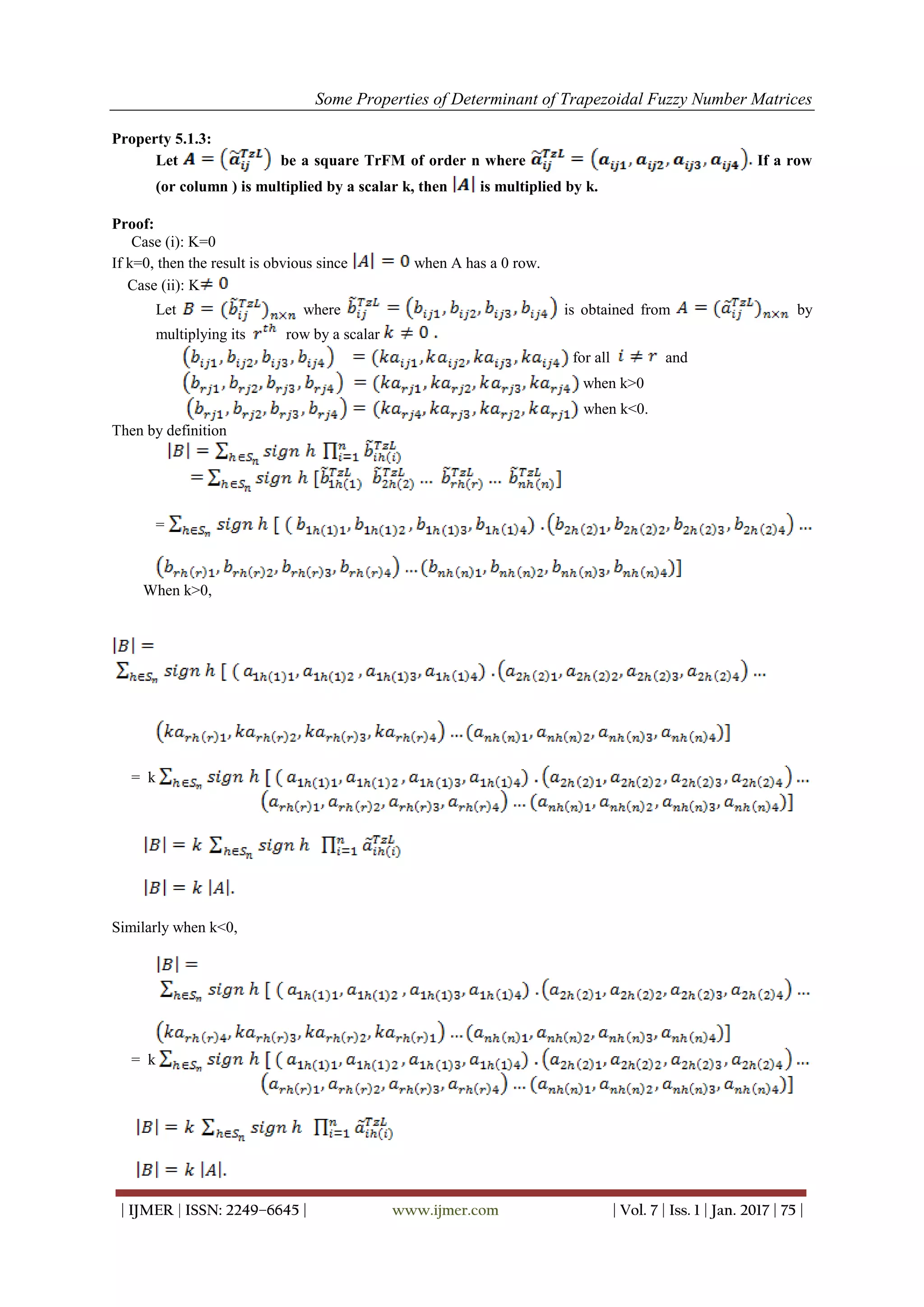 Some Properties of Determinant of Trapezoidal Fuzzy Number Matrices | PDF