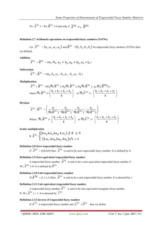 Some Properties of Determinant of Trapezoidal Fuzzy Number Matrices | PDF