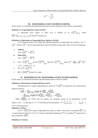Some Properties of Determinant of Trapezoidal Fuzzy Number Matrices | PDF