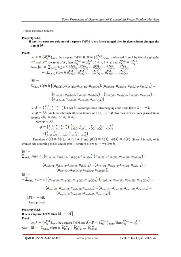 Some Properties of Determinant of Trapezoidal Fuzzy Number Matrices | PDF