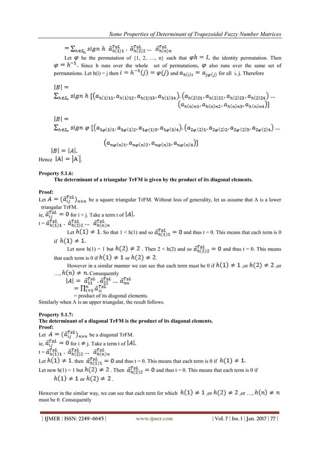 Some Properties of Determinant of Trapezoidal Fuzzy Number Matrices | PDF