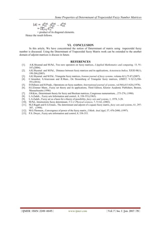 Some Properties of Determinant of Trapezoidal Fuzzy Number Matrices | PDF
