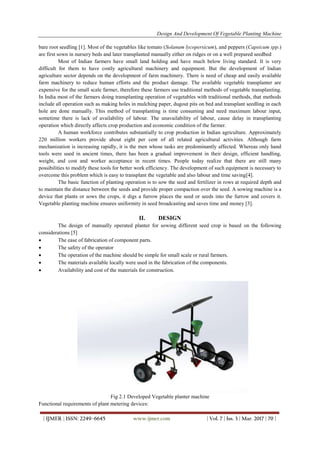 Design and Development of Vegetable Planting Machine | PDF