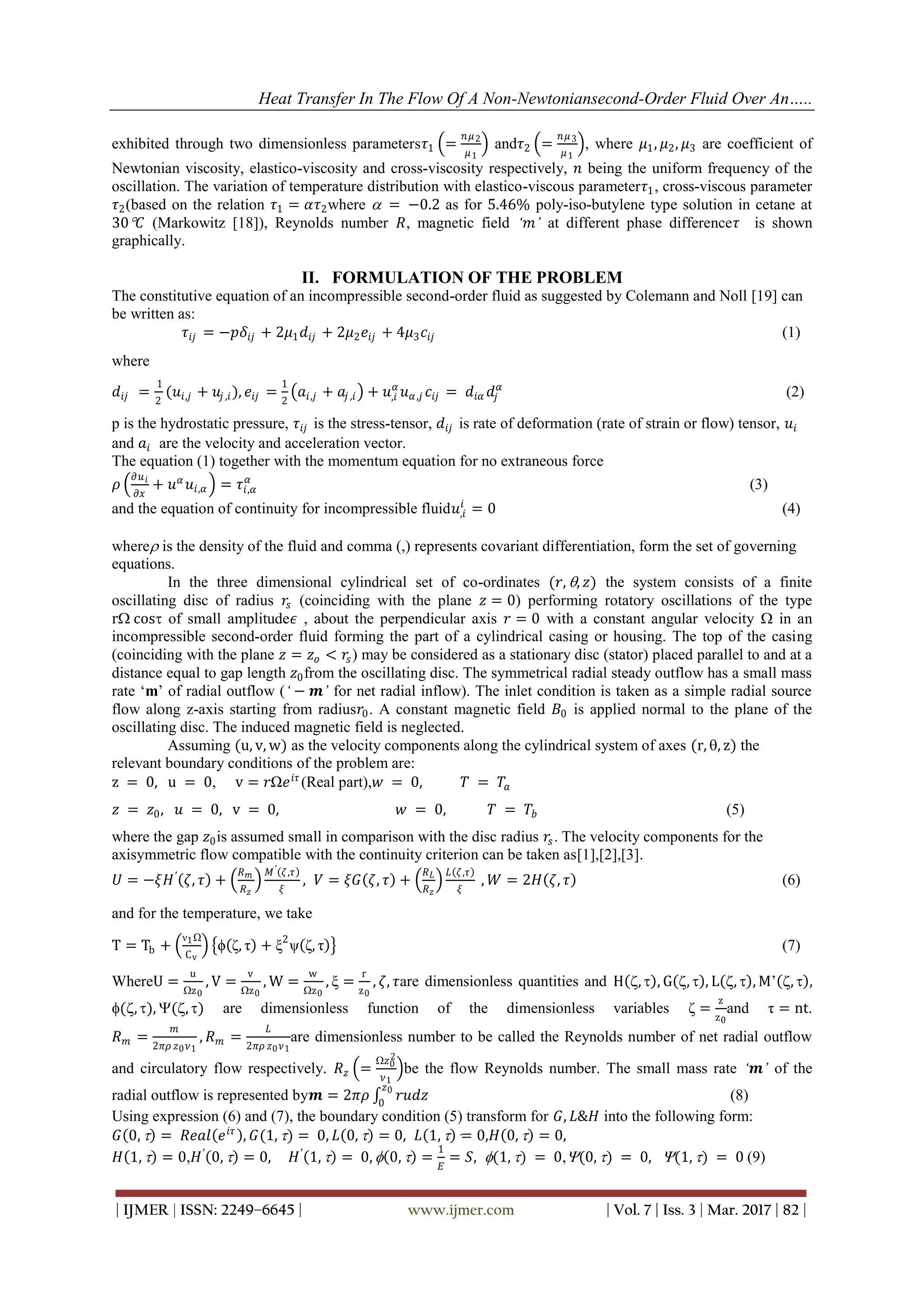 Heat Transfer in the flow of a Non-Newtonian second-order fluid over an ...
