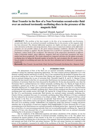 Heat Transfer in the flow of a Non-Newtonian second-order fluid over an ...