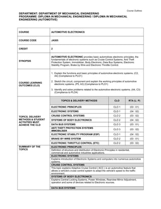 COURSE OUTLINE JA505 | DOC | Automotive Industry | Industries