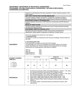 COURSE OUTLINE JA505 | DOC | Automotive Industry | Industries