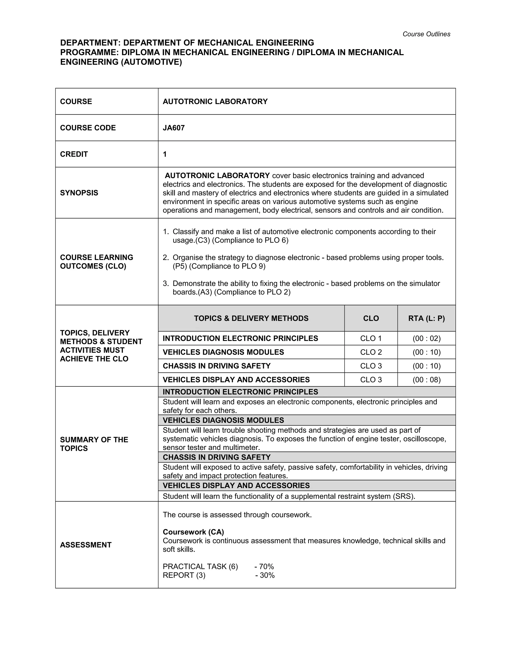Course Outline JA607 | DOC
