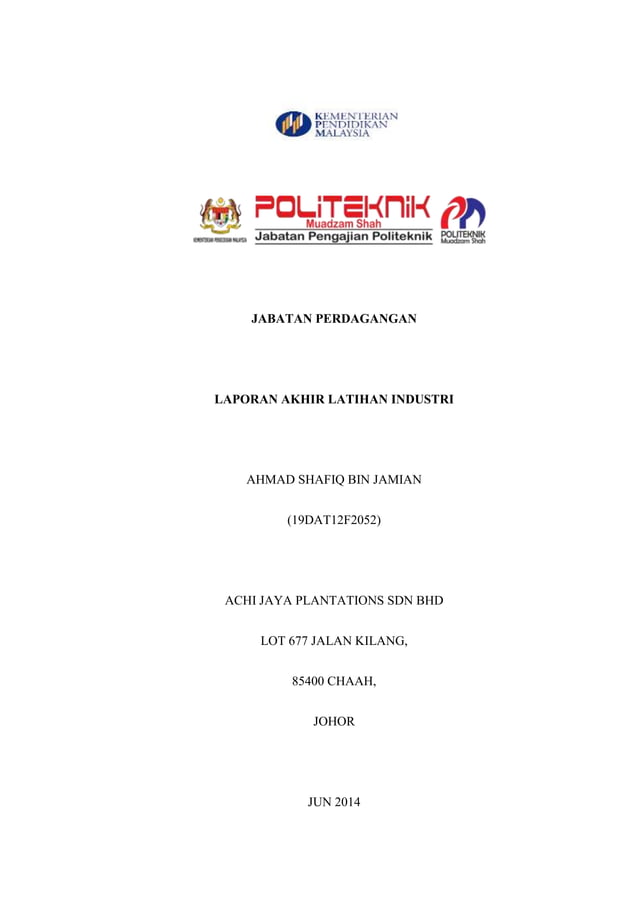 Contoh Report LI Jabatan perdagangan | DOCX