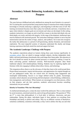 Secondary School: Balancing Academics, Identity, and Purpose | PDF