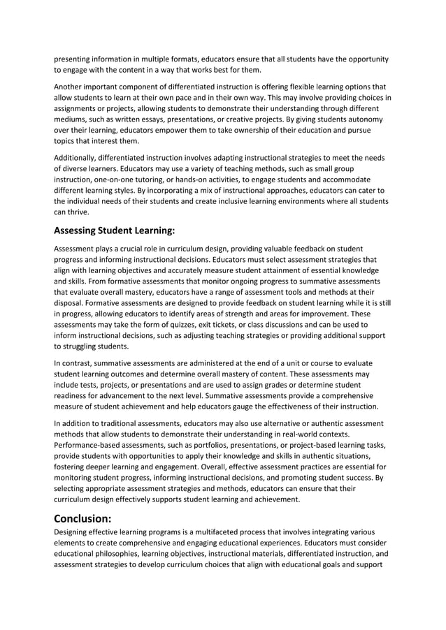 Curriculum Choices: A Guide to Designing Effective Learning Programs | PDF | Educational ...