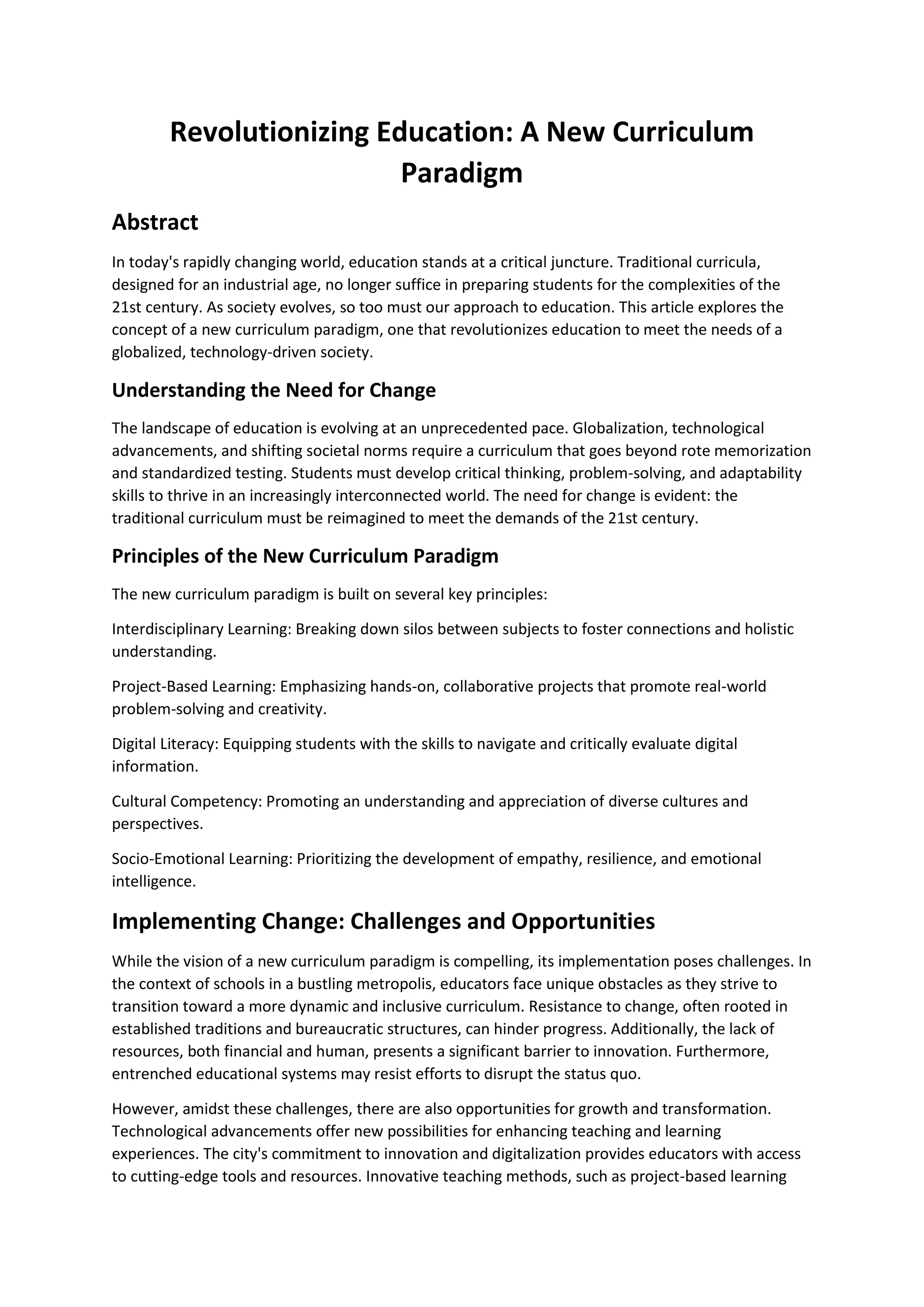 Revolutionizing Education: A New Curriculum Paradigm | PDF | Education ...