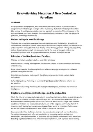 Revolutionizing Education: A New Curriculum Paradigm | PDF | Education industry | Industries