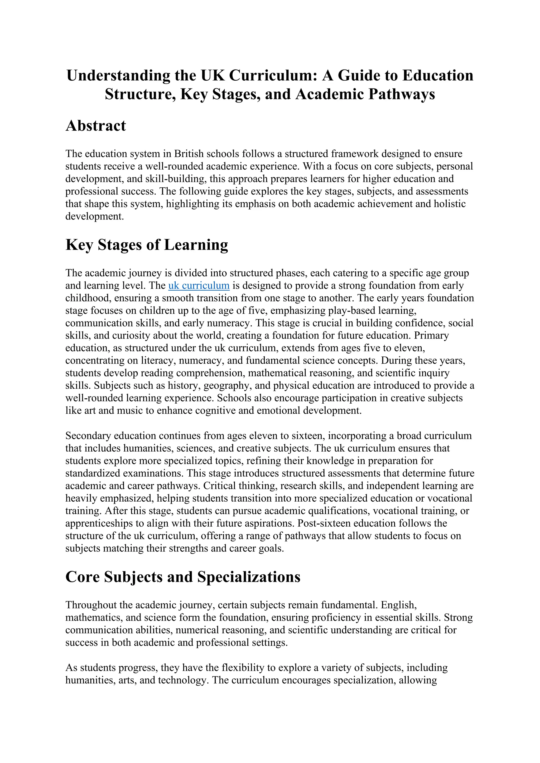 Understanding the UK Curriculum: A Guide to Education Structure, Key ...