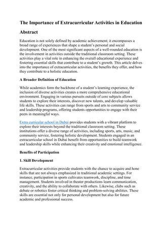 The Importance of Extracurricular Activities in Education | PDF