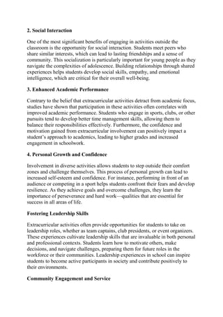The Importance of Extracurricular Activities in Education | PDF