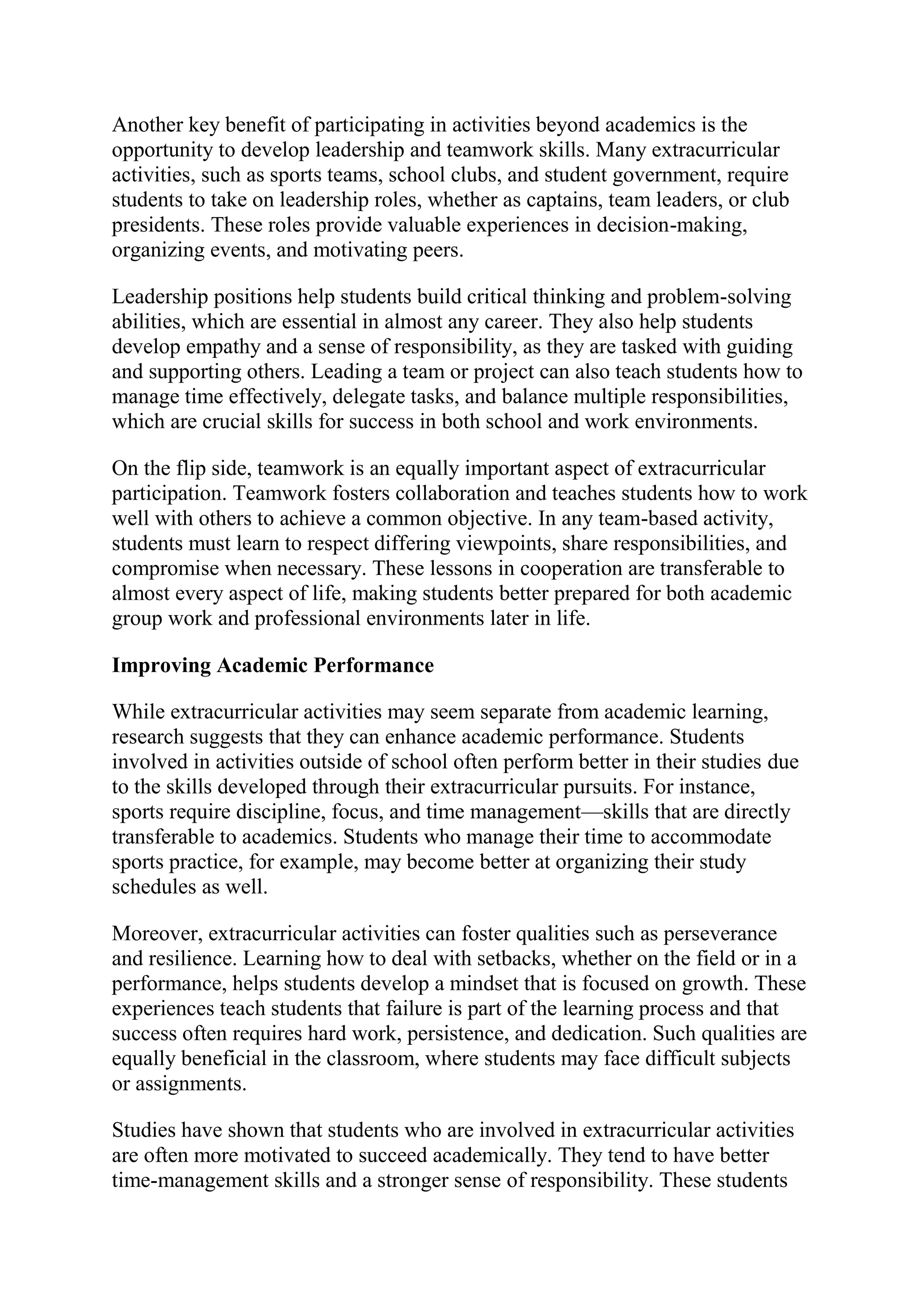 The Importance of Extracurricular Activities in School Education | PDF