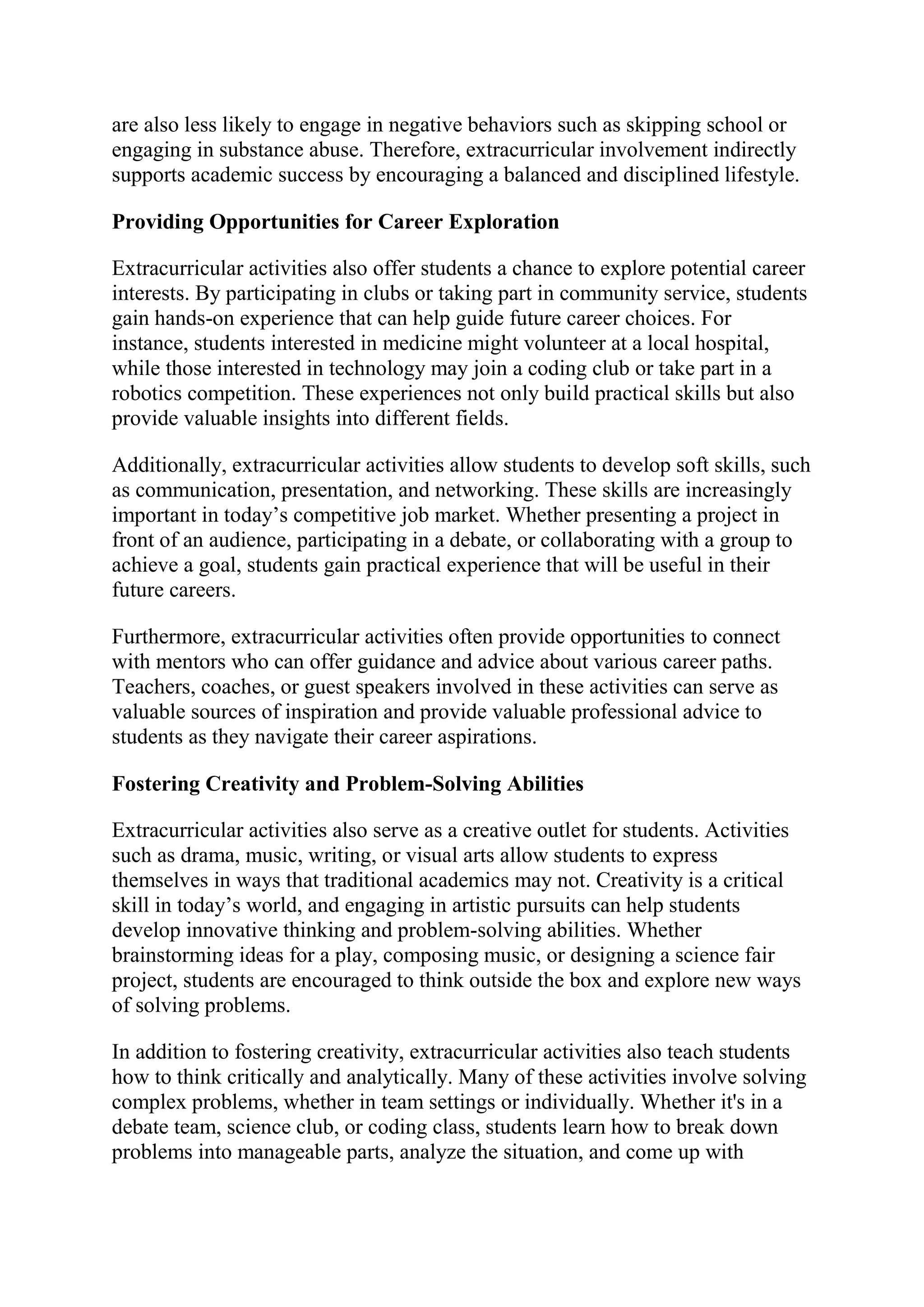 The Importance of Extracurricular Activities in School Education | PDF